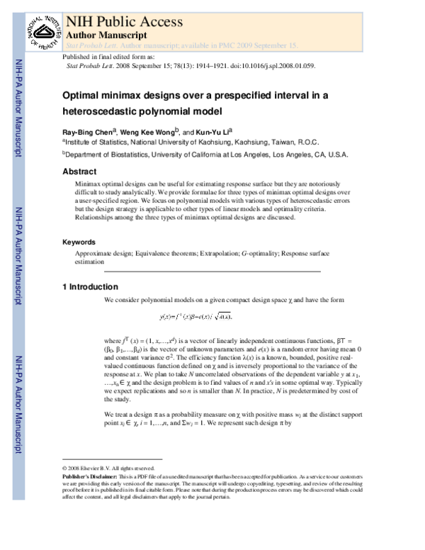 (PDF) Optimal minimax designs over a prespecified interval in a heteroscedastic polynomial model ...