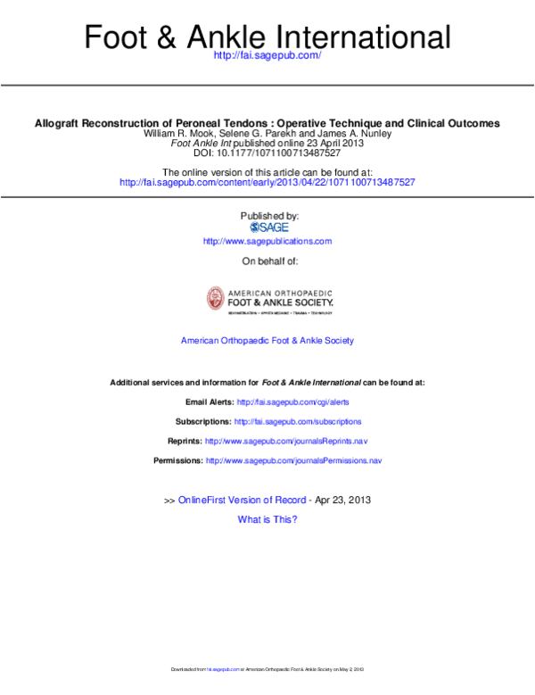 (PDF) Allograft Reconstruction of Peroneal Tendons