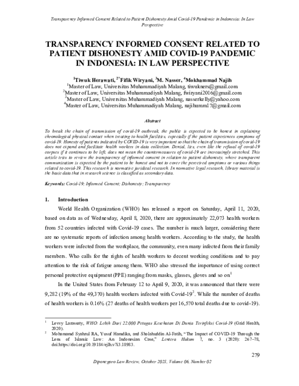 (PDF) Informed Consent and Patient Honesty in COVID-19