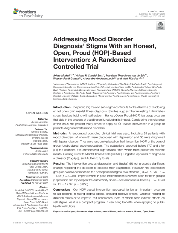 (PDF) Addressing Mood Disorder Diagnosis' Stigma With an Honest, Open ...