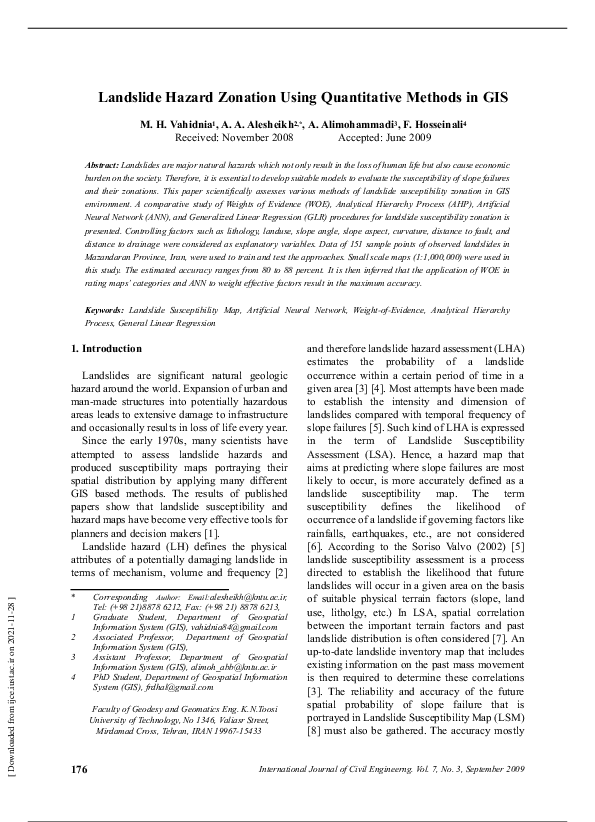 (PDF) Landslide Hazard Zonation Using Quantitative Methods in GIS