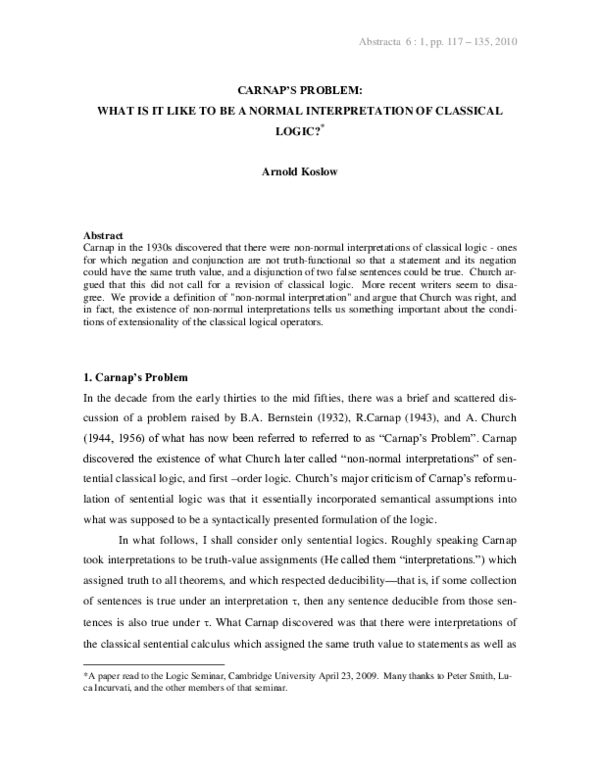 (PDF) Carnap's Problem: What is it Like to be a Normal Interpretation ...