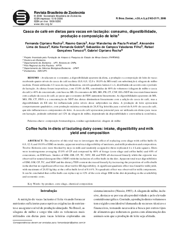 (PDF) Coffee hulls in diets of lactating dairy cows: intake ...