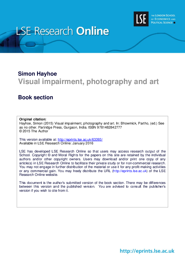 (PDF) Visual impairment, photography and art | Simon Hayhoe - Academia.edu