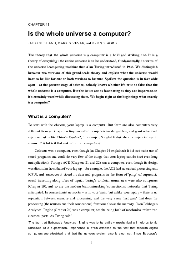 (PDF) Is the whole universe a computer?