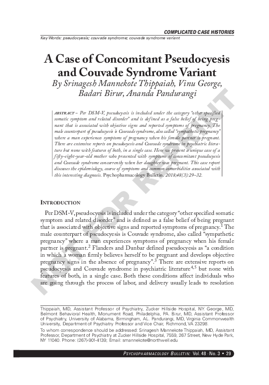 (PDF) A Case of Concomitant Pseudocyesis and Couvade Syndrome Variant