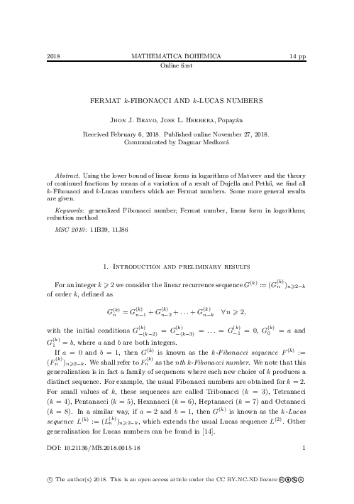 (PDF) Fermat $k$-Fibonacci and $k$-Lucas numbers