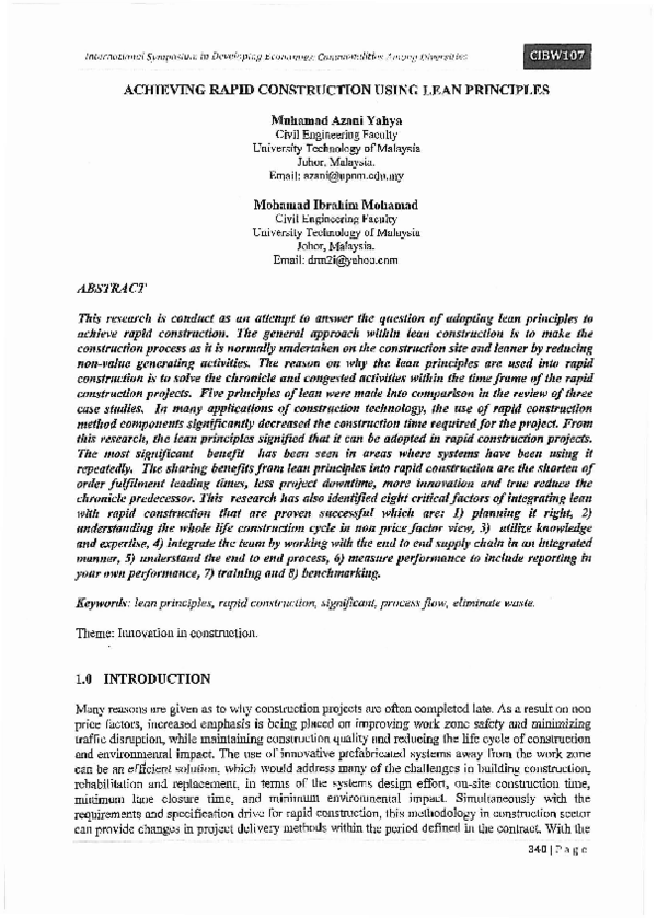 (PDF) Achieving rapid construction using lean principles | Karla Suarez - Academia.edu