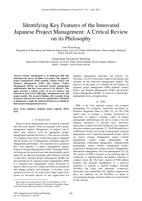 (PDF) Identifying Key Features of the Innovated Japanese Project ...