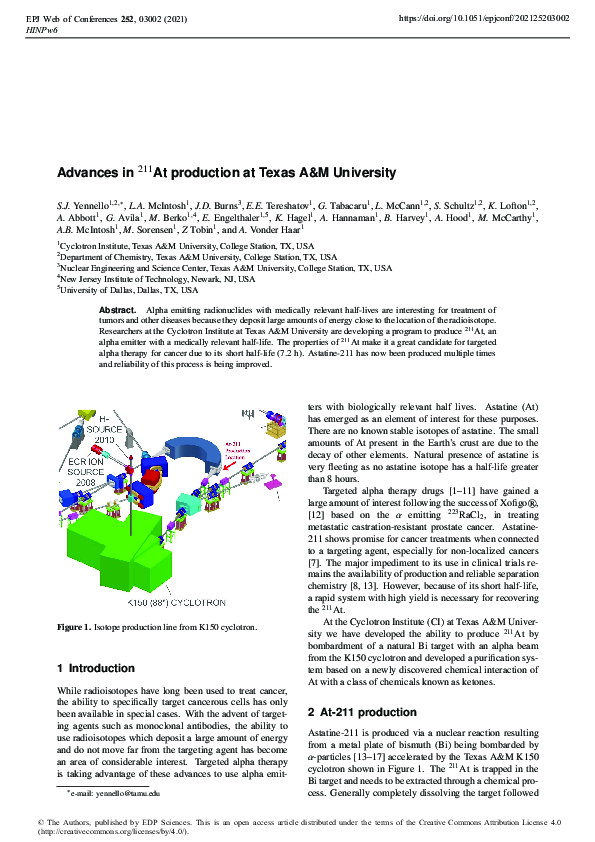 (PDF) Advances in 211At production at Texas A University