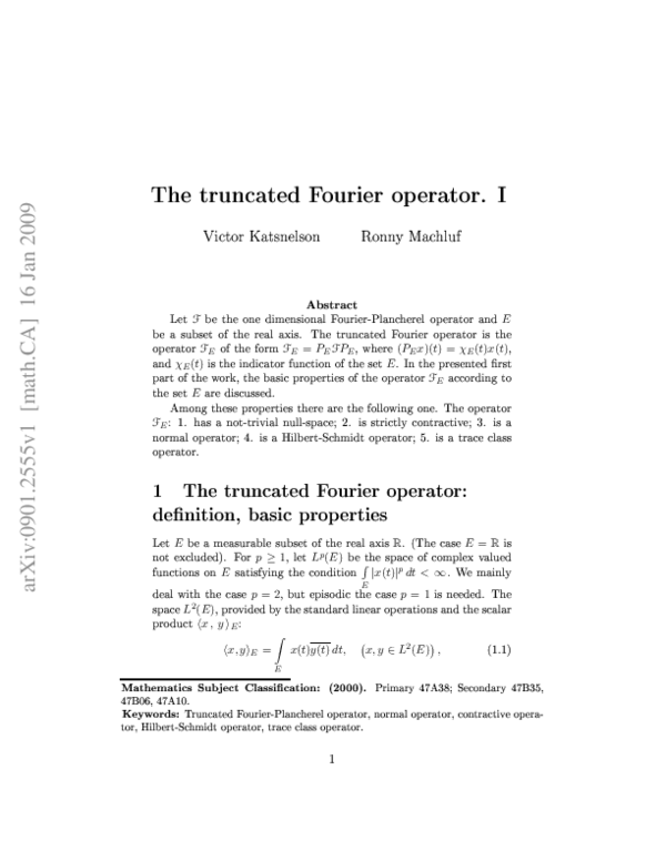 (PDF) The truncated Fourier operator. I