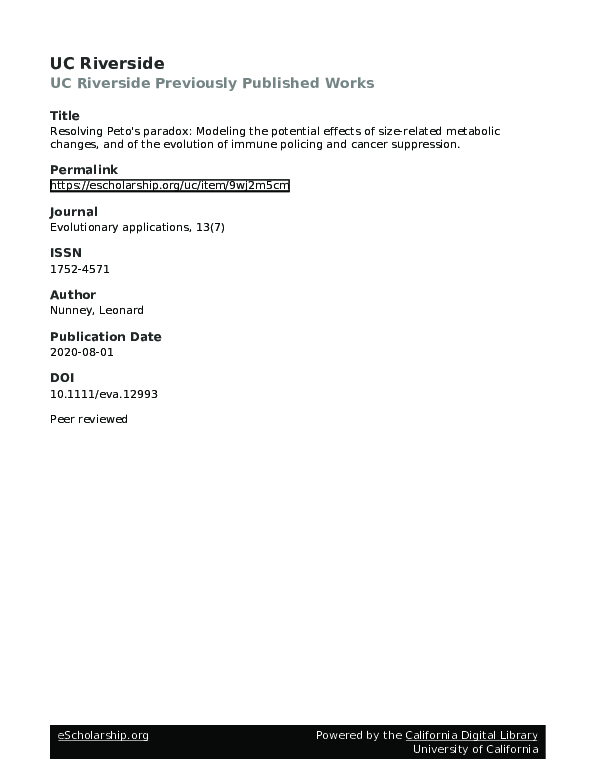 (PDF) Resolving Peto's paradox: modeling the potential effects of size ...