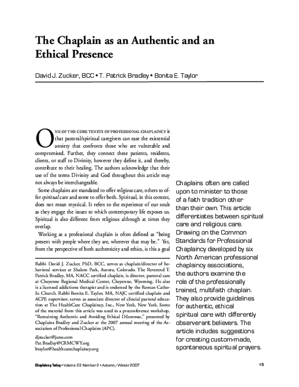 (PDF) The Chaplain as an Authentic and an Ethical Presence