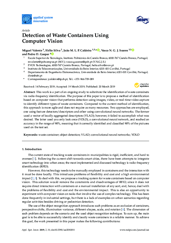 (PDF) Detection of Waste Containers Using Computer Vision