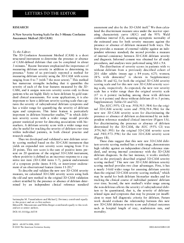 (PDF) A New Severity Scoring Scale for the 3‐Minute Confusion ...