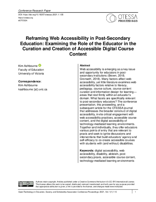 (PDF) Reframing Web Accessibility in Post-Secondary Education ...