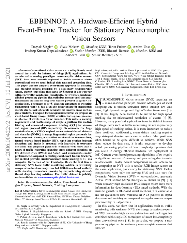 (PDF) EBBINNOT: A Hardware Efficient Hybrid Event-Frame Tracker for Stationary Neuromorphic ...