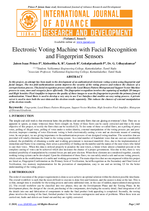 (PDF) Electronic Voting Machine with Facial Recognition and Fingerprint ...