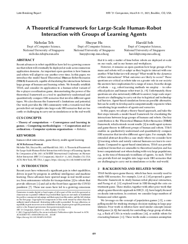 (PDF) A Theoretical Framework for Large-Scale Human-Robot Interaction ...