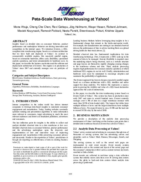 (PDF) Peta-scale data warehousing at Yahoo!