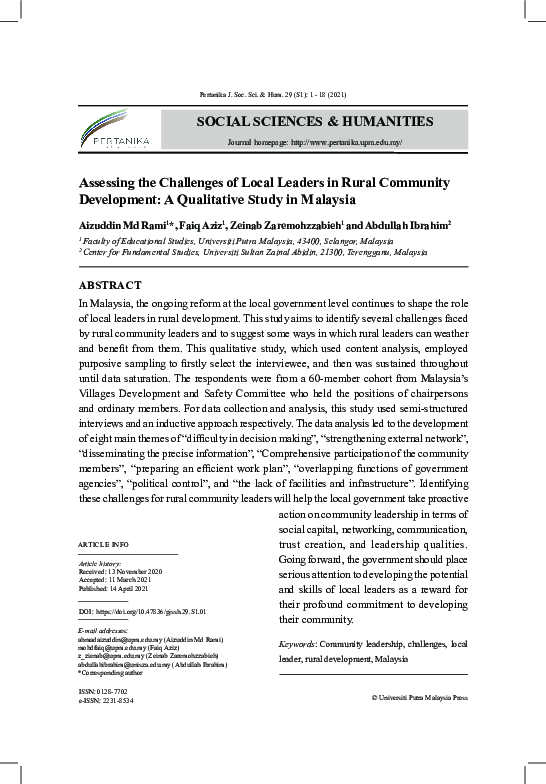 (PDF) Assessing the Challenges of Local Leaders in Rural Community ...