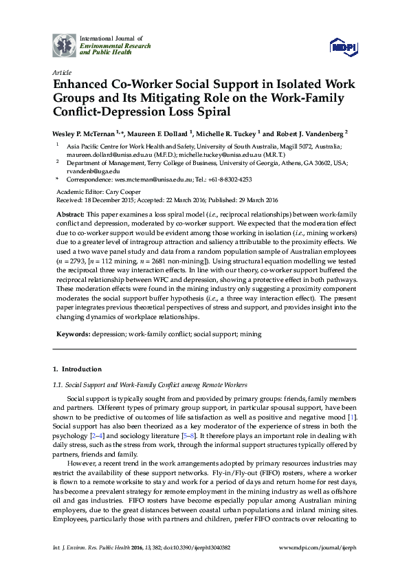 (PDF) Enhanced Co-Worker Social Support in Isolated Work Groups and Its ...