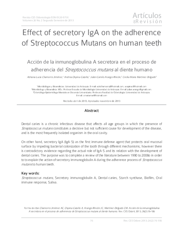(PDF) Acción de la inmunoglobulina A secretora en el proceso de ...