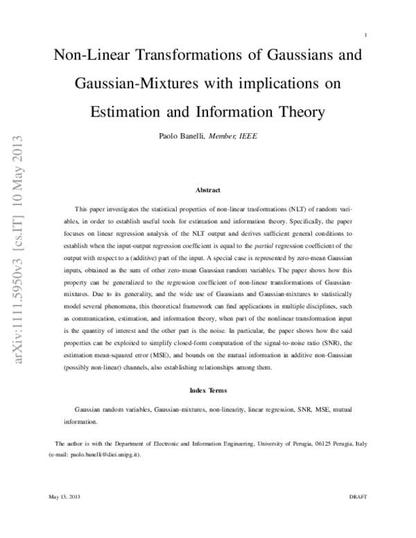 (PDF) 1 Another Useful Theorem for Non-Linear Transformations of Gaussian Random Variables