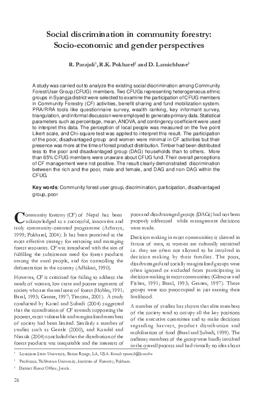 (PDF) Social discrimination in community forestry: Socio-economic and ...