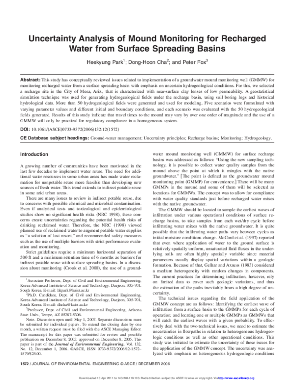 (PDF) Uncertainty Analysis of Mound Monitoring for Recharged Water from ...