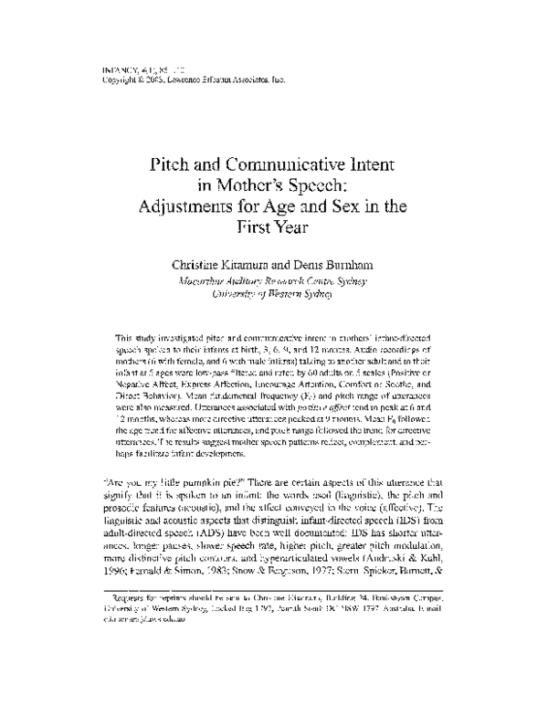 (PDF) Pitch and Communicative Intent in Mother's Speech: Adjustments ...