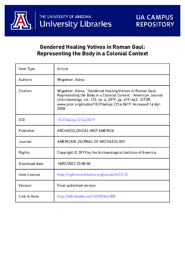 (PDF) Gendered Healing Votives in Roman Gaul: Representing the Body in ...
