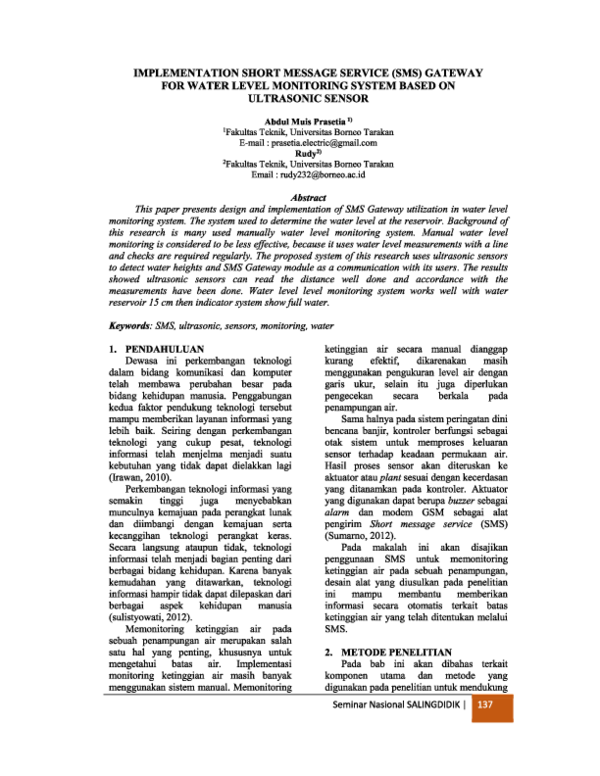 (PDF) Implementation Short Message Service (SMS) Gateway for Water Level Monitoring System Based ...