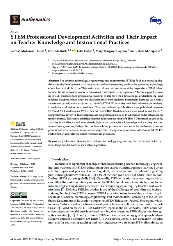 (PDF) STEM Professional Development Activities and Their Impact on ...