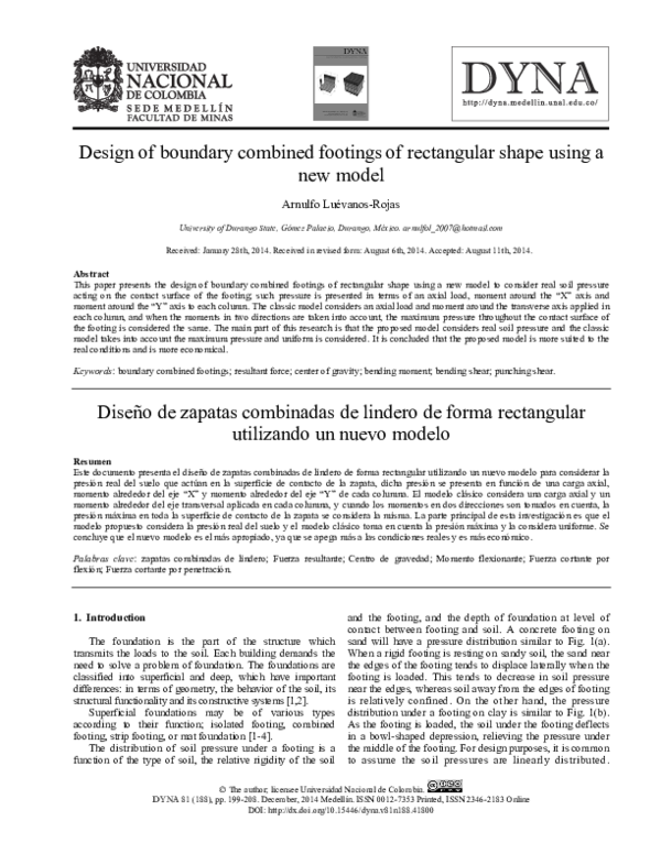 (PDF) Design of boundary combined footings of rectangular shape using a new model