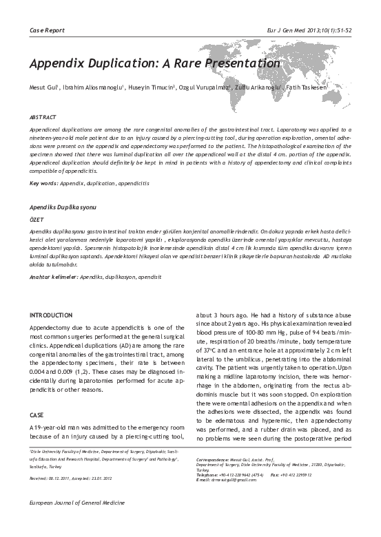 (PDF) Appendix Duplication: A Rare Presentation