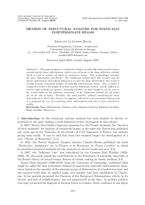 (PDF) Method of Structural Analysis for Statically Indeterminate Beams