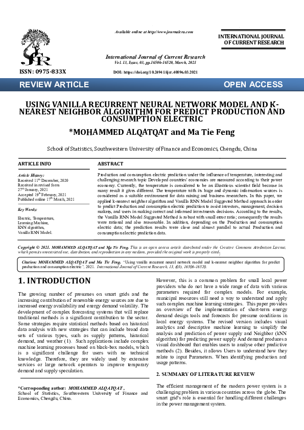 (PDF) USING VANILLA RECURRENT NEURAL NETWORK MODEL AND K NEAREST ...