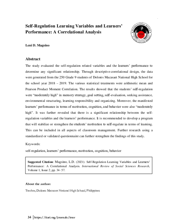 (PDF) Self-Regulation Learning Variables and Learners’ Performance: A ...