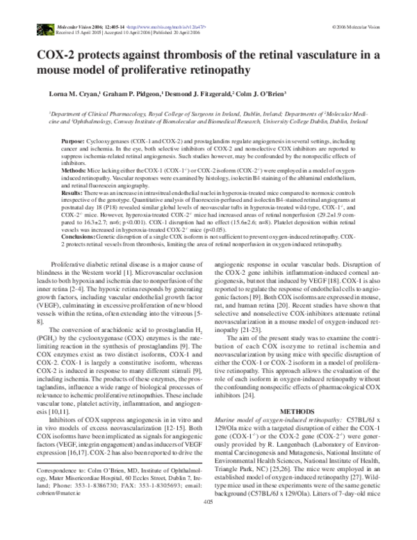 (PDF) COX-2 protects against thrombosis of the retinal vasculature in a ...