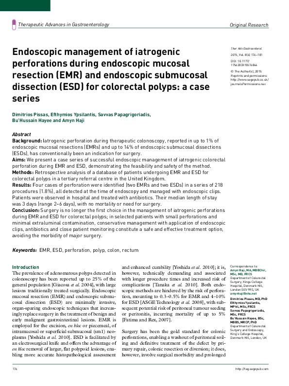 (PDF) Endoscopic management of iatrogenic perforations during ...