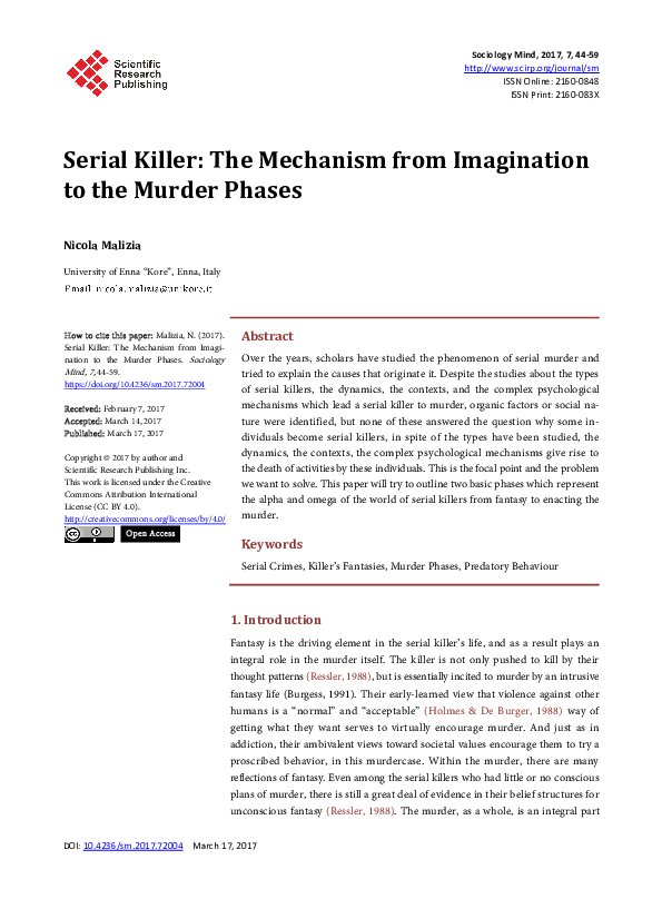 (PDF) Serial Killer: The Mechanism from Imagination to the Murder Phases