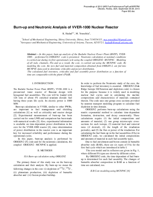 (PDF) Burn-up and Neutronic Analysis of VVER-1000