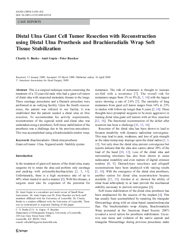 (PDF) Distal ulna giant cell tumor resection with reconstruction using ...