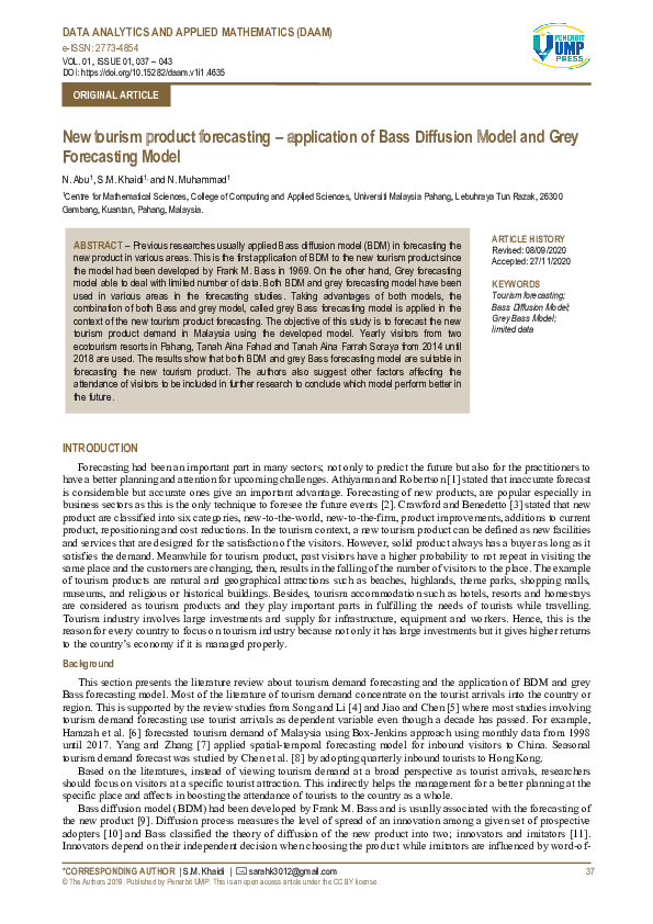 (PDF) New tourism product forecasting – application of Bass Diffusion Model and Grey Forecasting ...