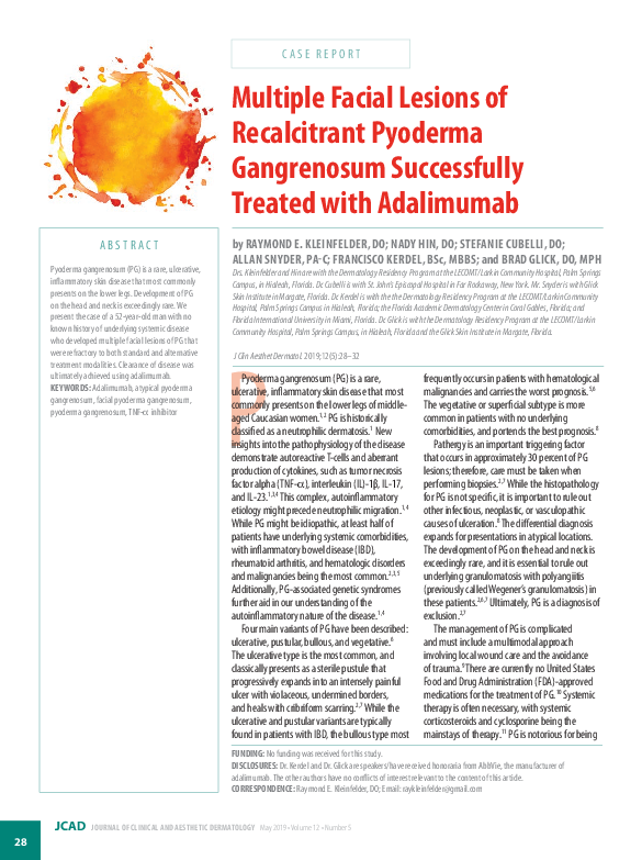 (PDF) Multiple Facial Lesions of Recalcitrant Pyoderma Gangrenosum Successfully Treated with ...