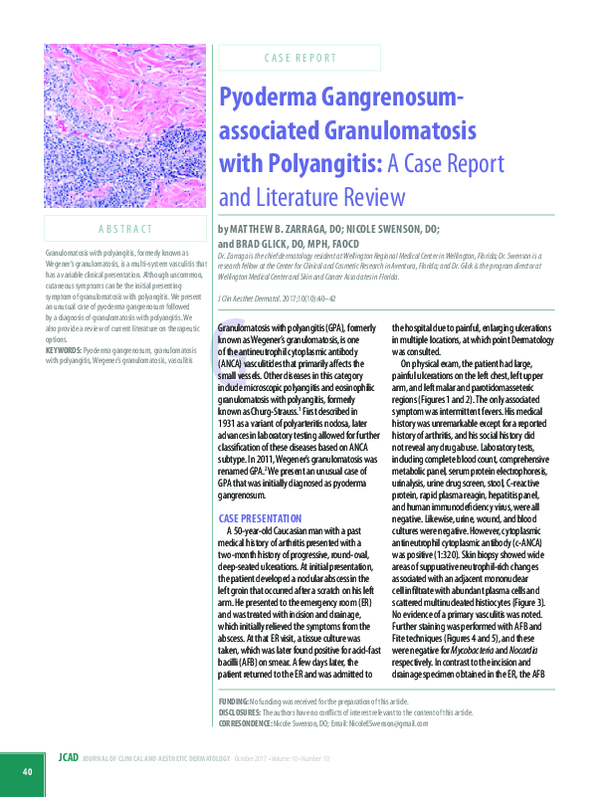 Pdf Pyoderma Gangrenosum Associated Granulomatosis With Polyangitis A Case Report And