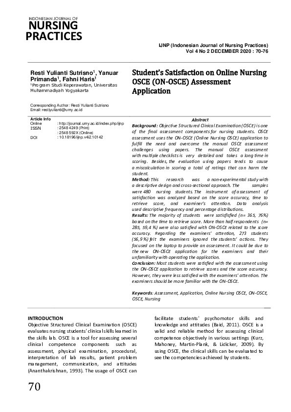 (PDF) Student's Satisfaction on Online Nursing OSCE (ON-OSCE ...