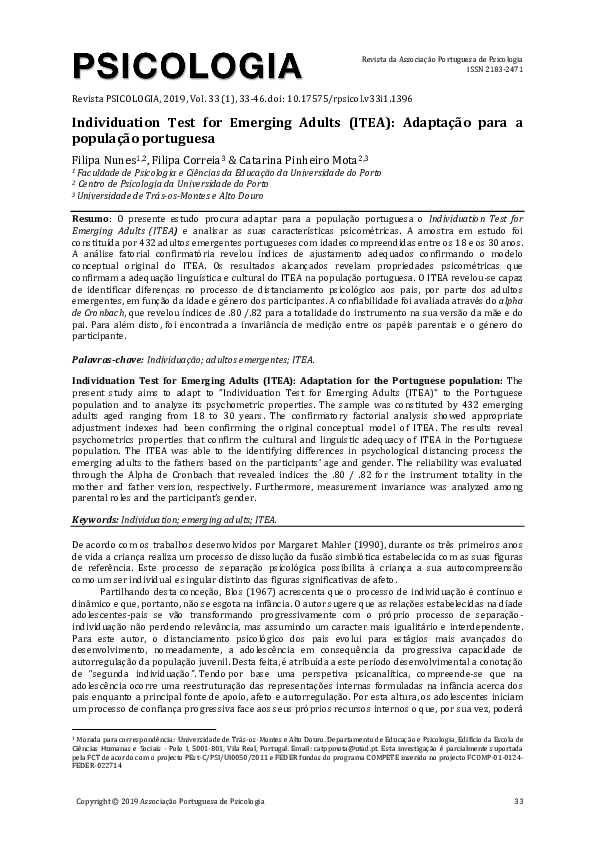 (PDF) ITEA Individuation Test for Emerging Adults (ITEA): Adaptação ...