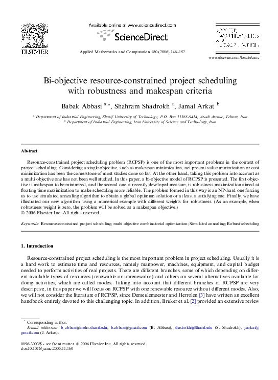 (PDF) Bi-objective resource-constrained project scheduling with robustness and makespan criteria